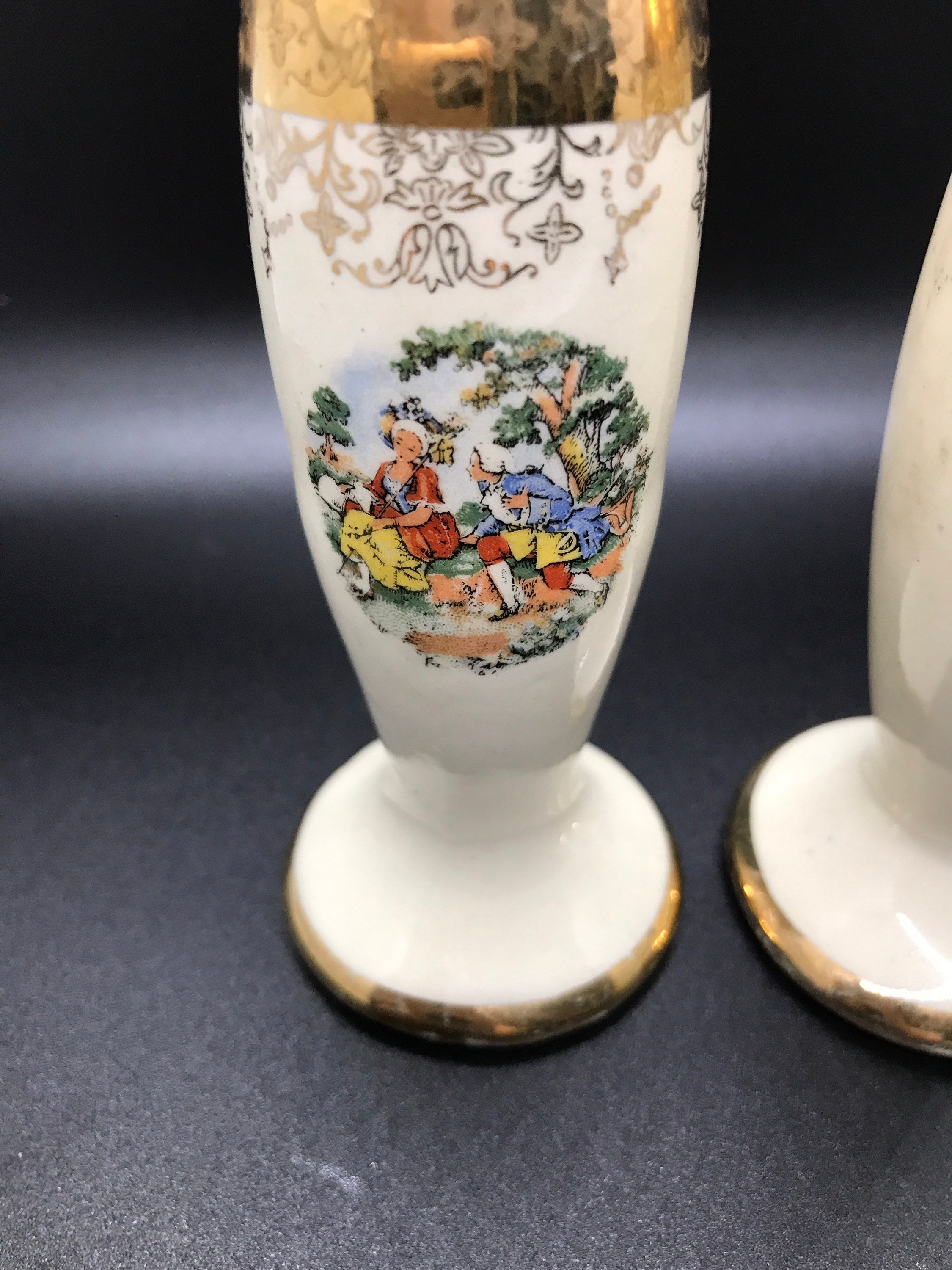 Victorian Porcelain Salt & Pepper Shakers Tall Gold Leafed | Etsy