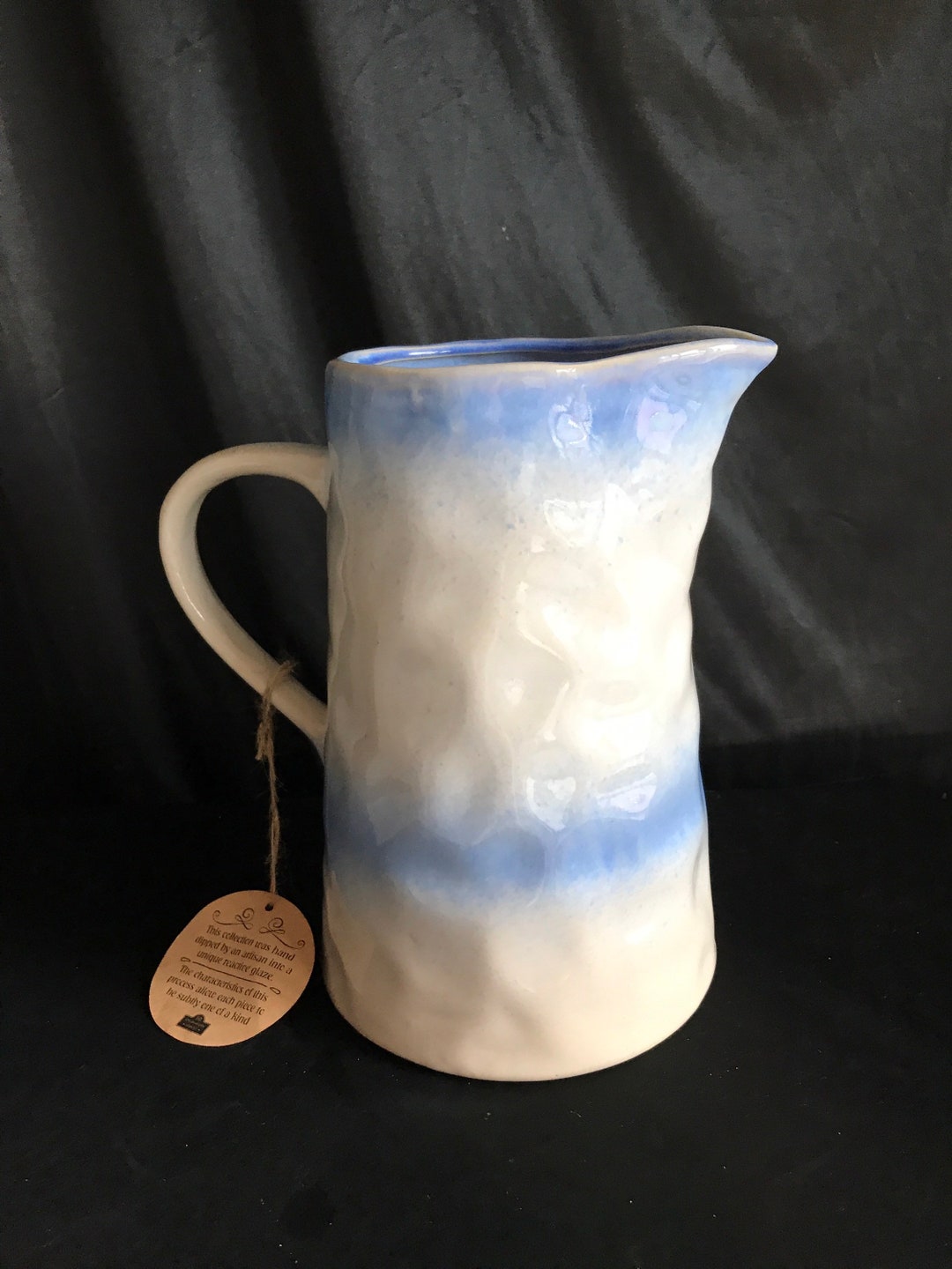 Pottery Glaze Pitcher , Textured, Blue & Cream , NWT , Kitchen , Dining ...