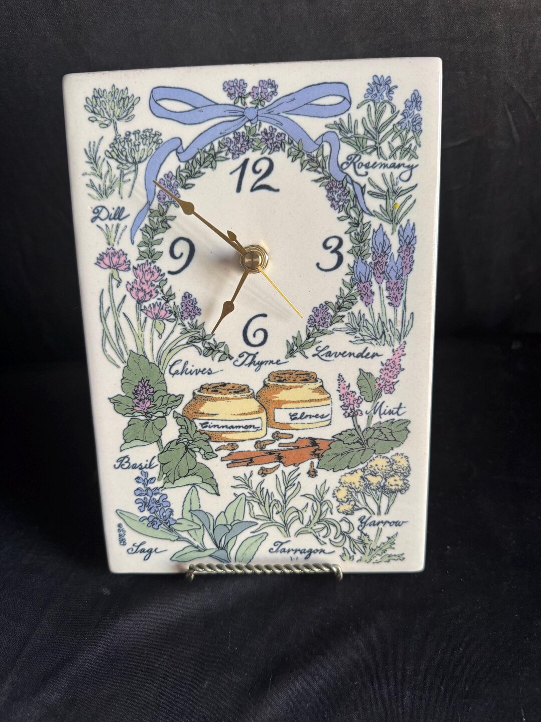 Vtg Tile Wall Clock , Themed Fresh Grown Spices , Vertical , by Santa ...