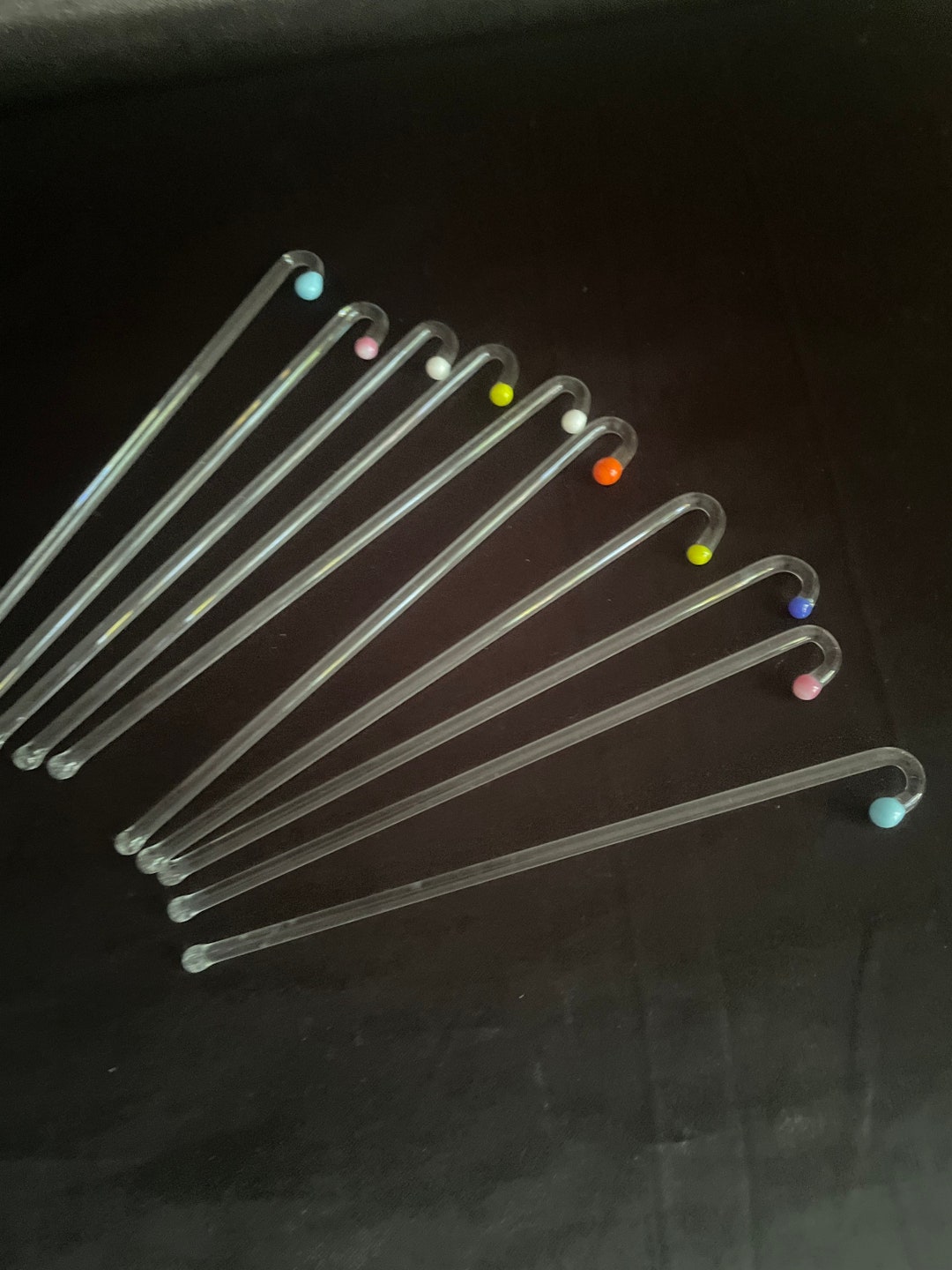 MCM Glass Swizzle Stick (10) Multi Color Tip, Hook Style - Etsy