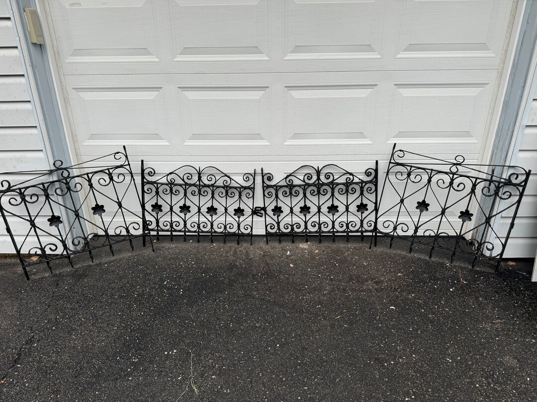 Vtg Wrought Iron Fence Panels ,(4) Cast Low Iron Fence Panels ...