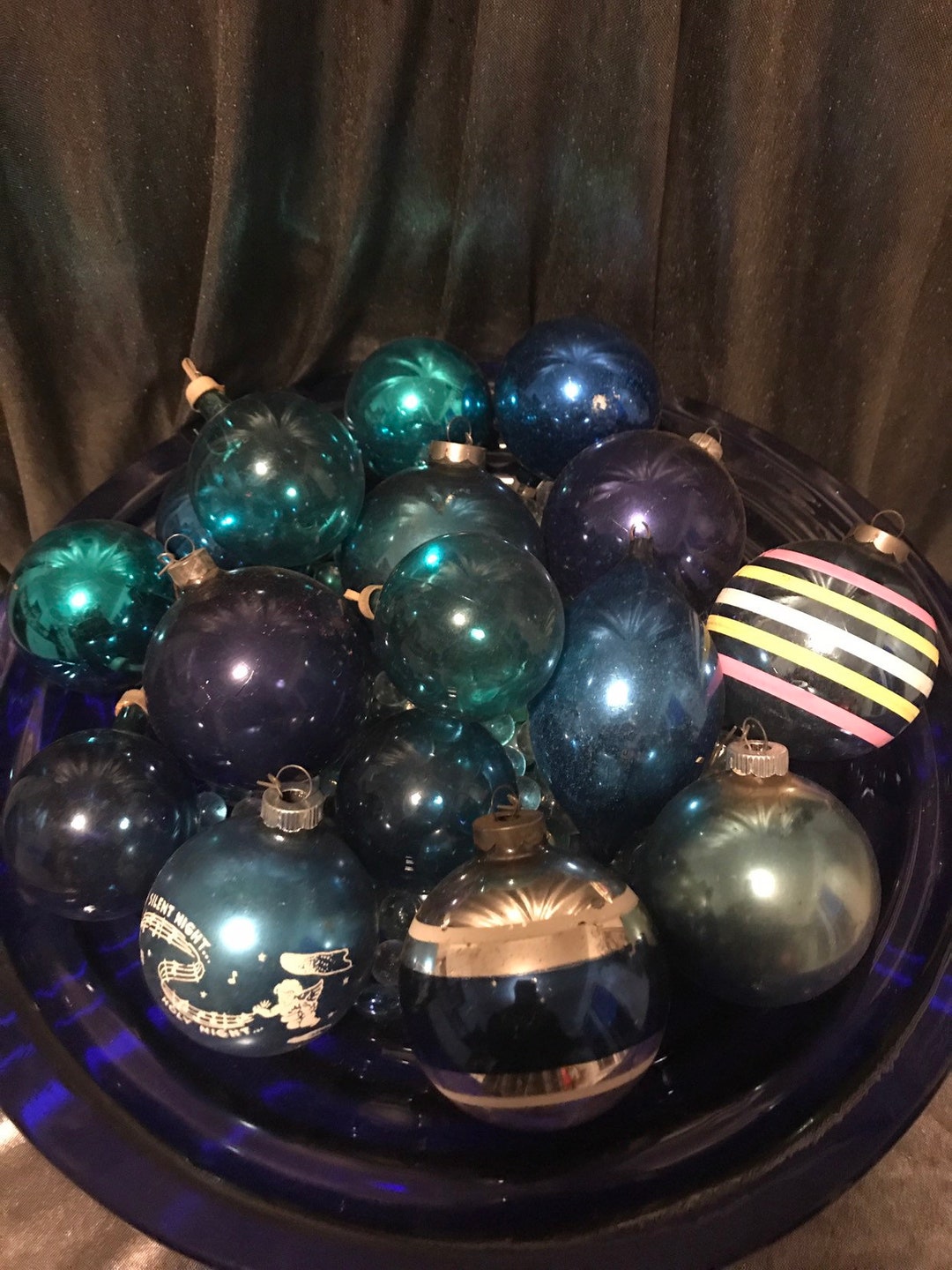 Vtg Blue Mercury Glass Ornaments,16 MCM Christmas Tree Trimmings , Blue ...