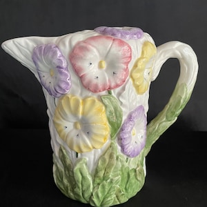 Petunia Floral Pitcher , Ceramic,textured , Hand Painted by World ...