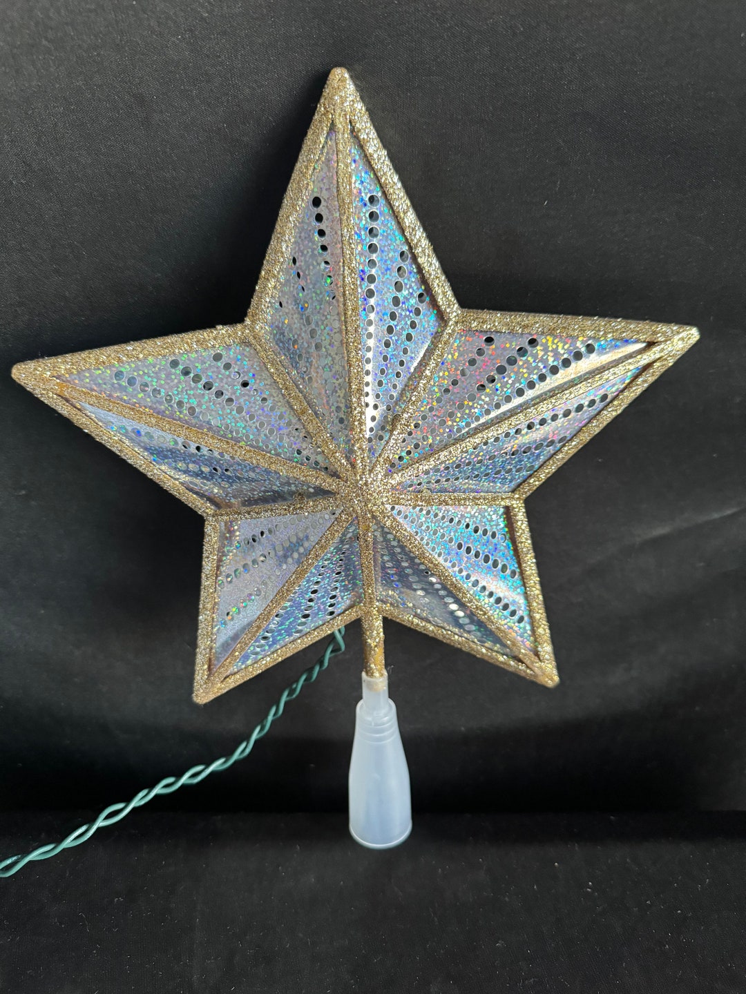 Vtg 3d Star Light Tree Topper , Perforated Fooled Raised Pattern , Gold ...