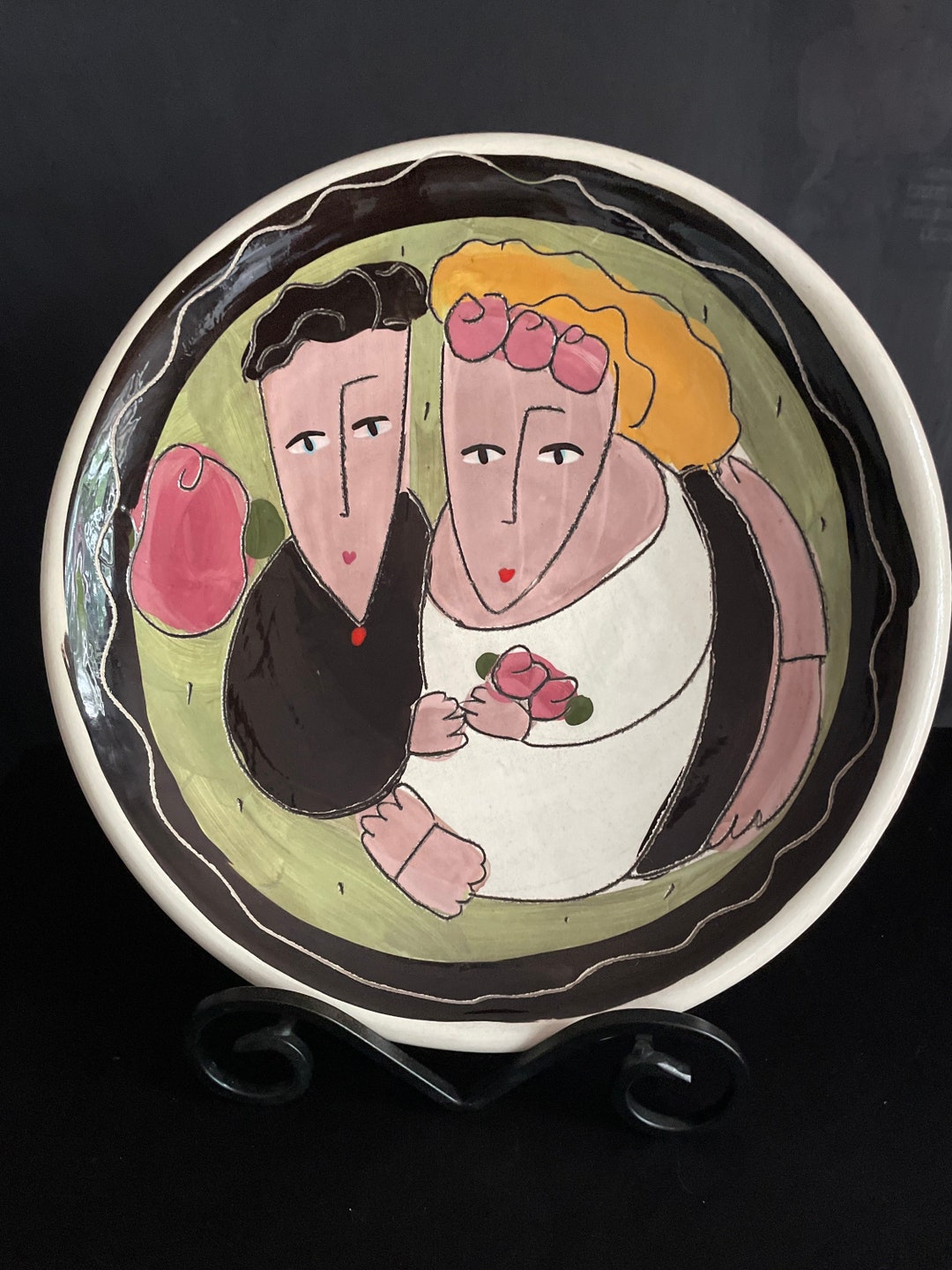Wedding Plate ,sandra Magsamen Art Pottery Bride & Groom Gift - Etsy