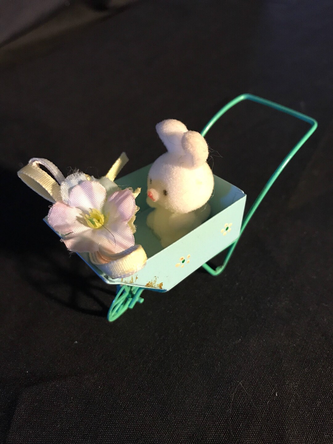 Vtg Miniature Display Bunny, Shadow Box Metalwheel Barrel With Moving ...