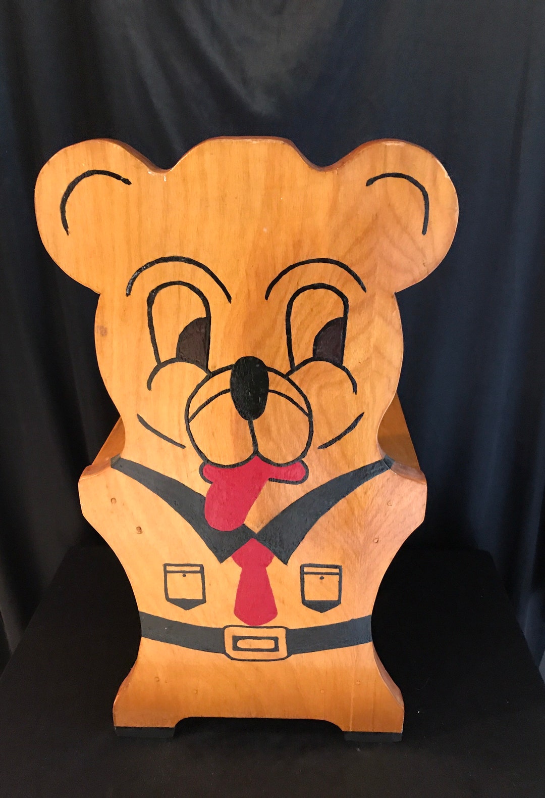 Toddlers Step Stool Chair ,teddy Bear , Painted ,wood,back Rest With ...