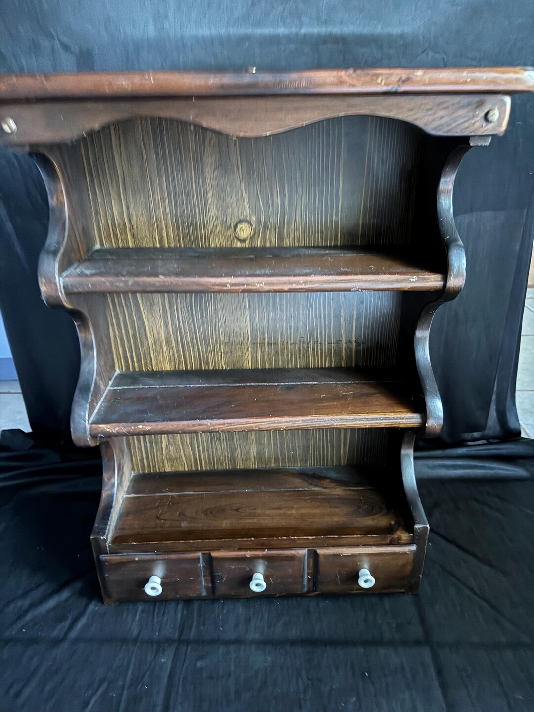 Wall Shelf Display, 3 Shelf ,w Drawer, Miniatures , Tea Cup , Plate ...