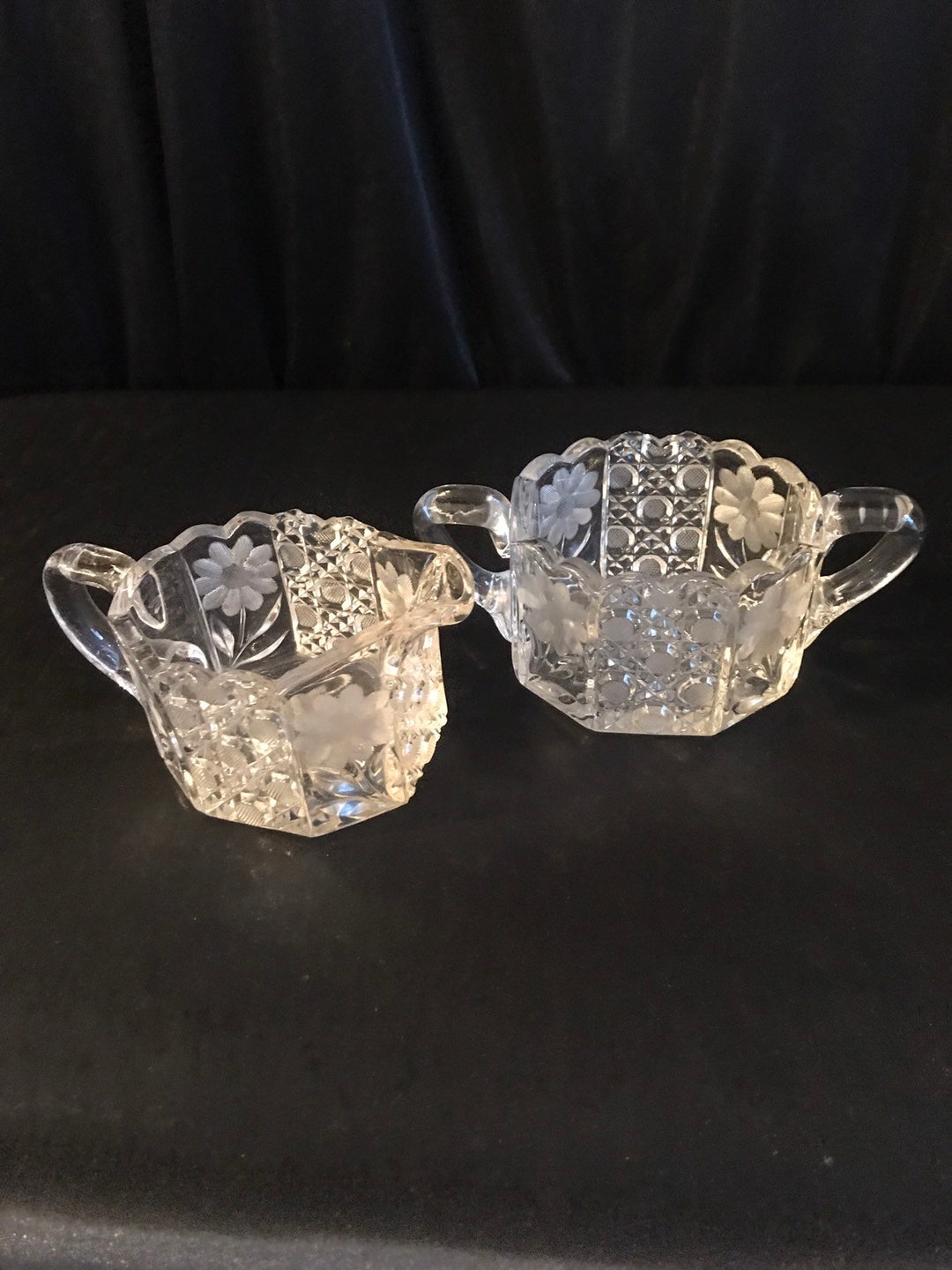 Vintage Creamer & Sugar Set ,crystal Cut American Brillant , Etched ...