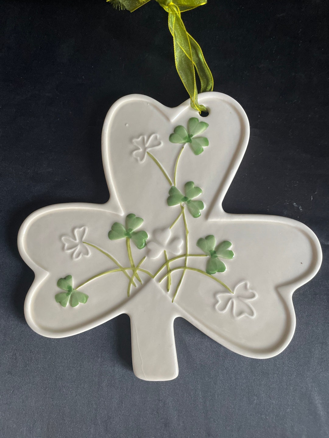 Shamrock Wall Decor,2d ,ceramic ,ivory, Green Raised Clover Pattern - Etsy