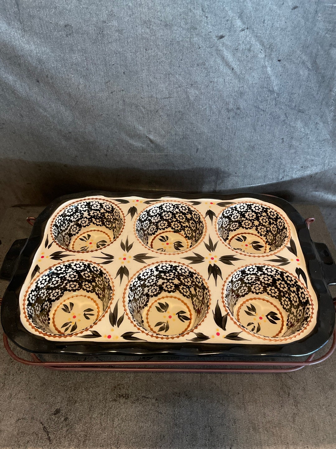 Stoneware Temptation,muffin & Rack Bakeware, Blk /wht, Floral ,old ...
