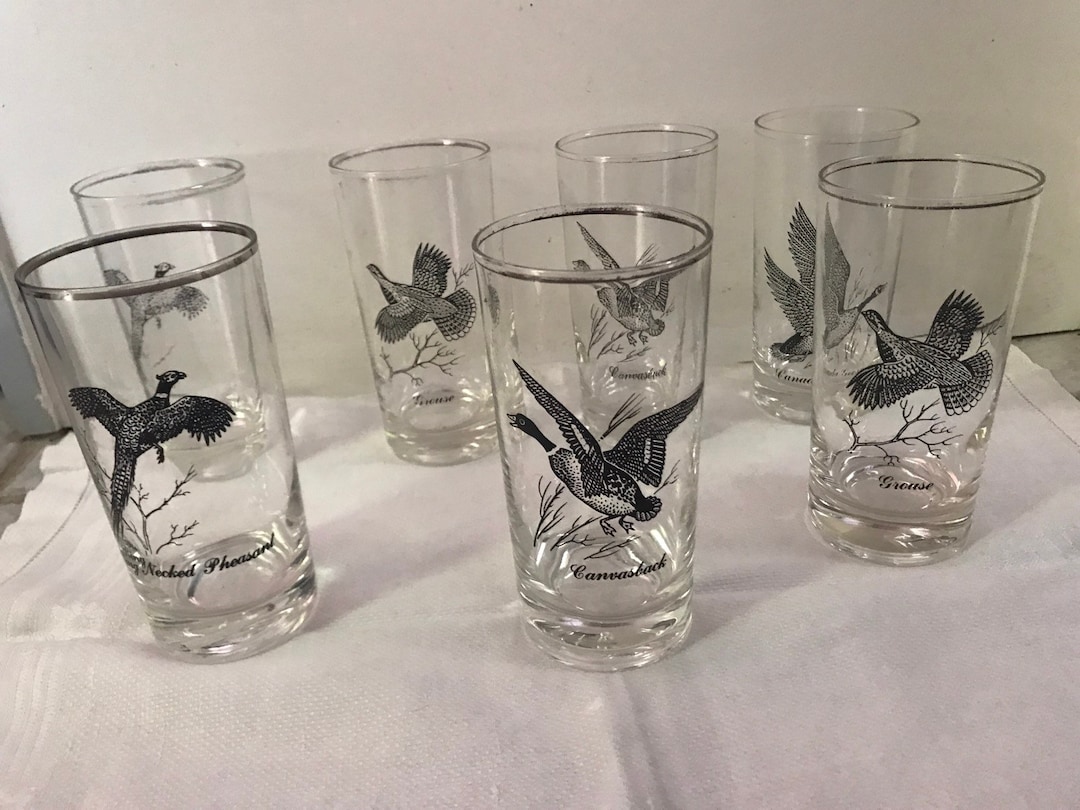 Vtg Wildlife Beverage Glasses ,7 Wild Geese , Clear, Black Silkscreen ...