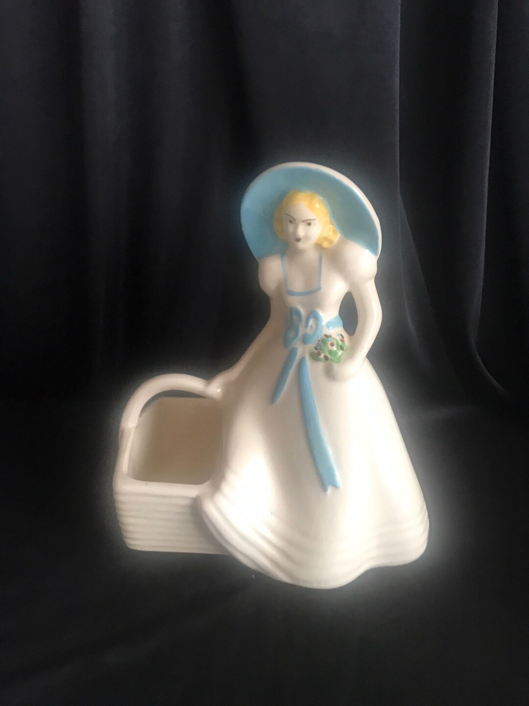 Vintage Hall Pottery Planter: Blue Bonnet Girl With Basket, Collectible ...