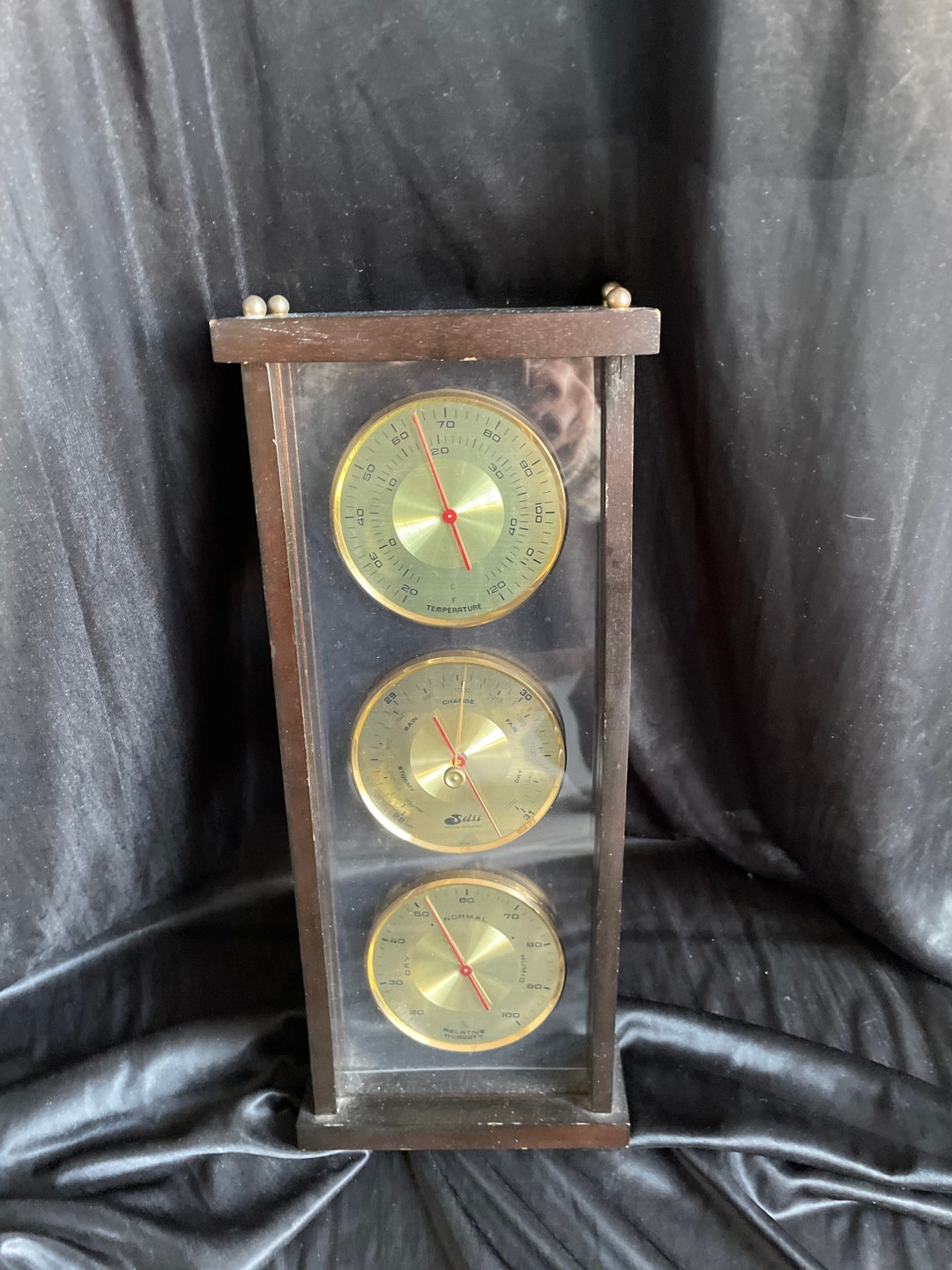 3 Gauge Barometers , Wall Vertical , Temperature, Dark Wood, Precision ...