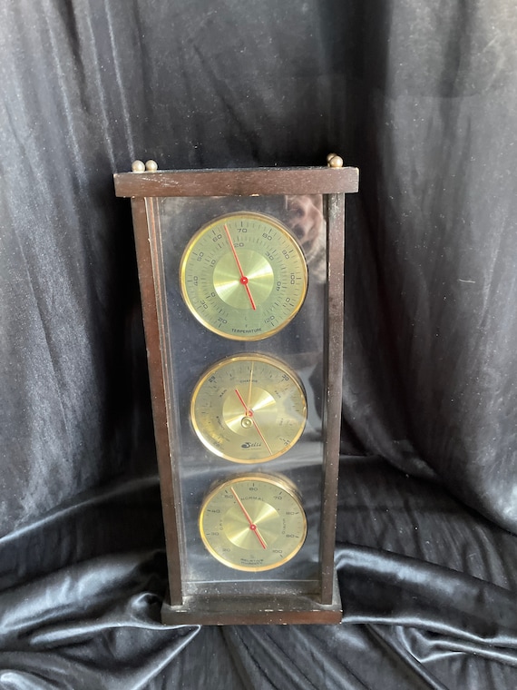 3 Gauge Barometers Wall Vertical Temperature Dark Wood - Etsy