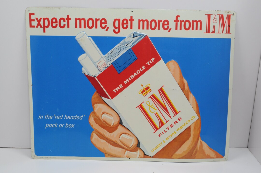 Vintage L&M Cigarettes Embossed Metal Sign 23 1/2 X 17 3/4 - Etsy