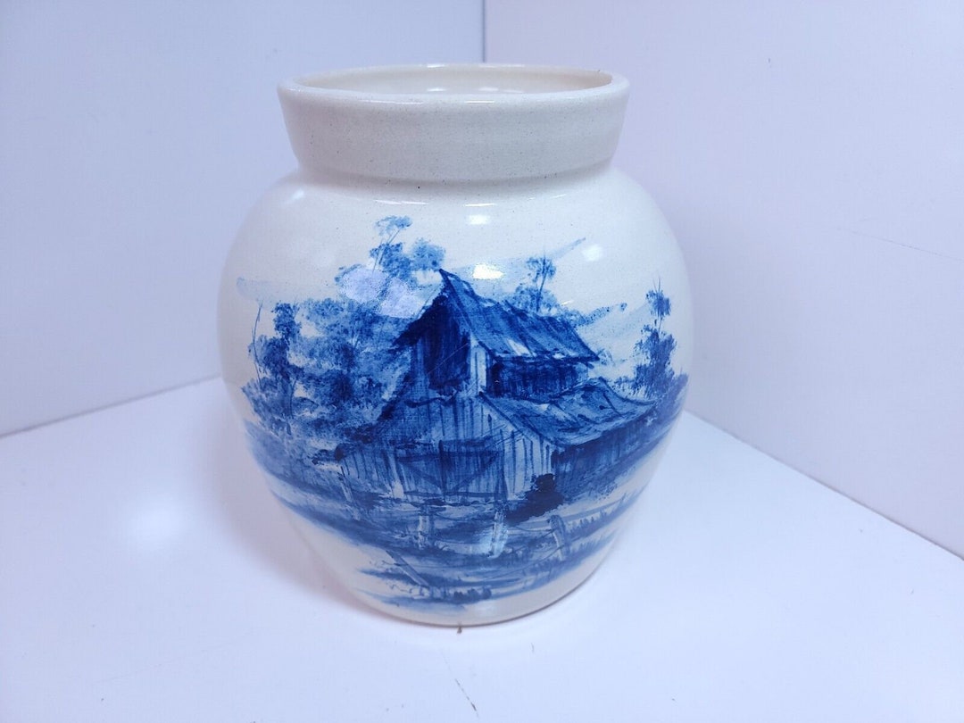 Casey Pottery Marshall, Texas Crock With Lid Hand Painted Barn Scene - Etsy