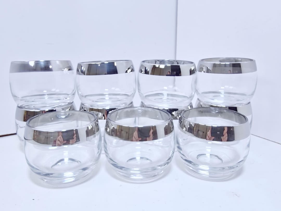 Vintage MCM Silver Rimmed Whiskey Glasses – Roly Poly Barware Set - Etsy