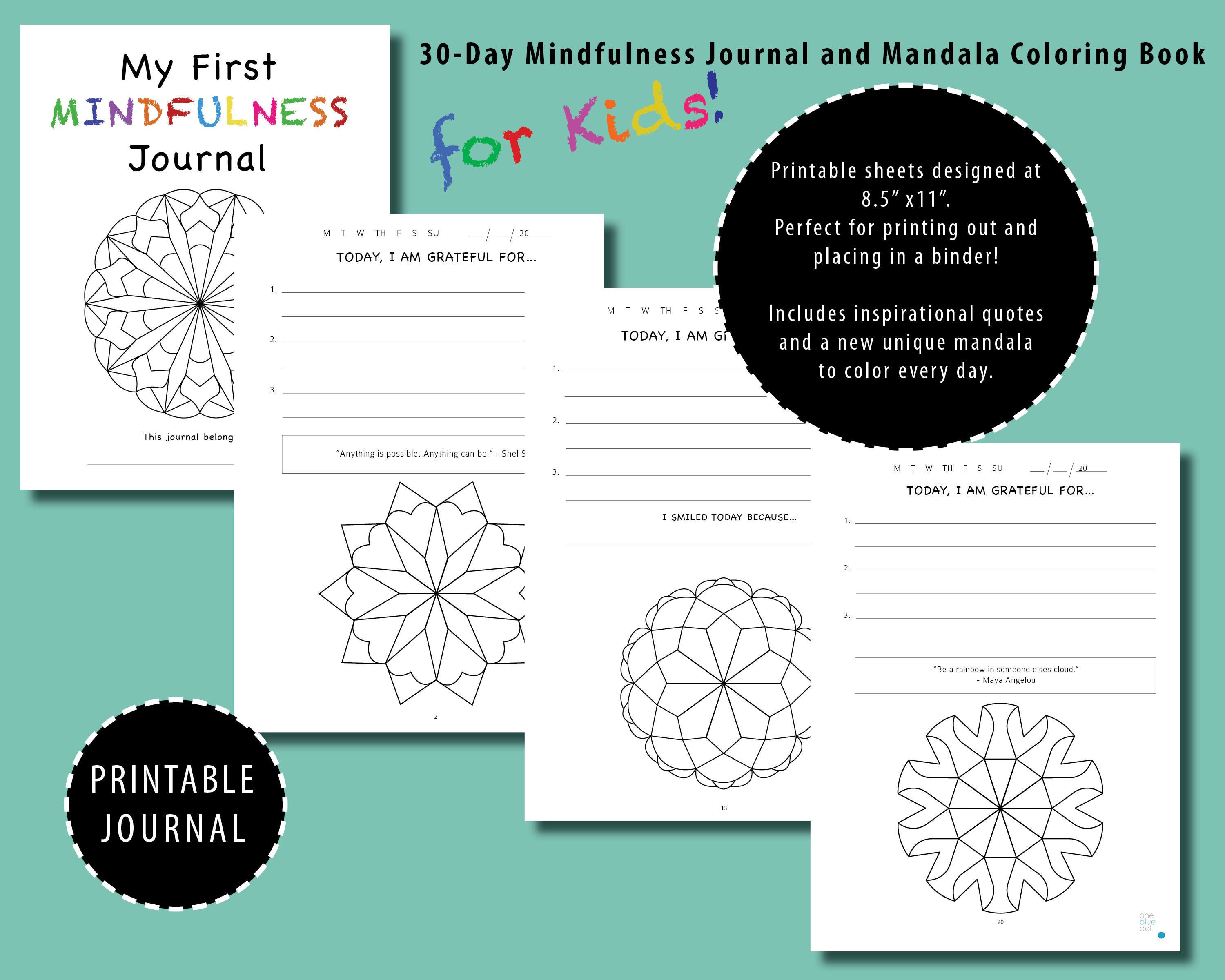 PRINTABLE 30 Day Mindfulness Journal and Mandala Coloring Book for Kids ...