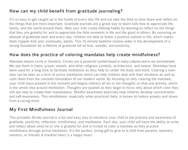 PRINTABLE 30 Day Mindfulness Journal and Mandala Coloring Book for Kids ...