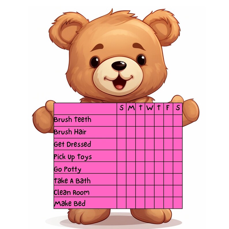 Teddy Bear Chore Chart for Toddler Boys and Girls Printable Chore Chart ...