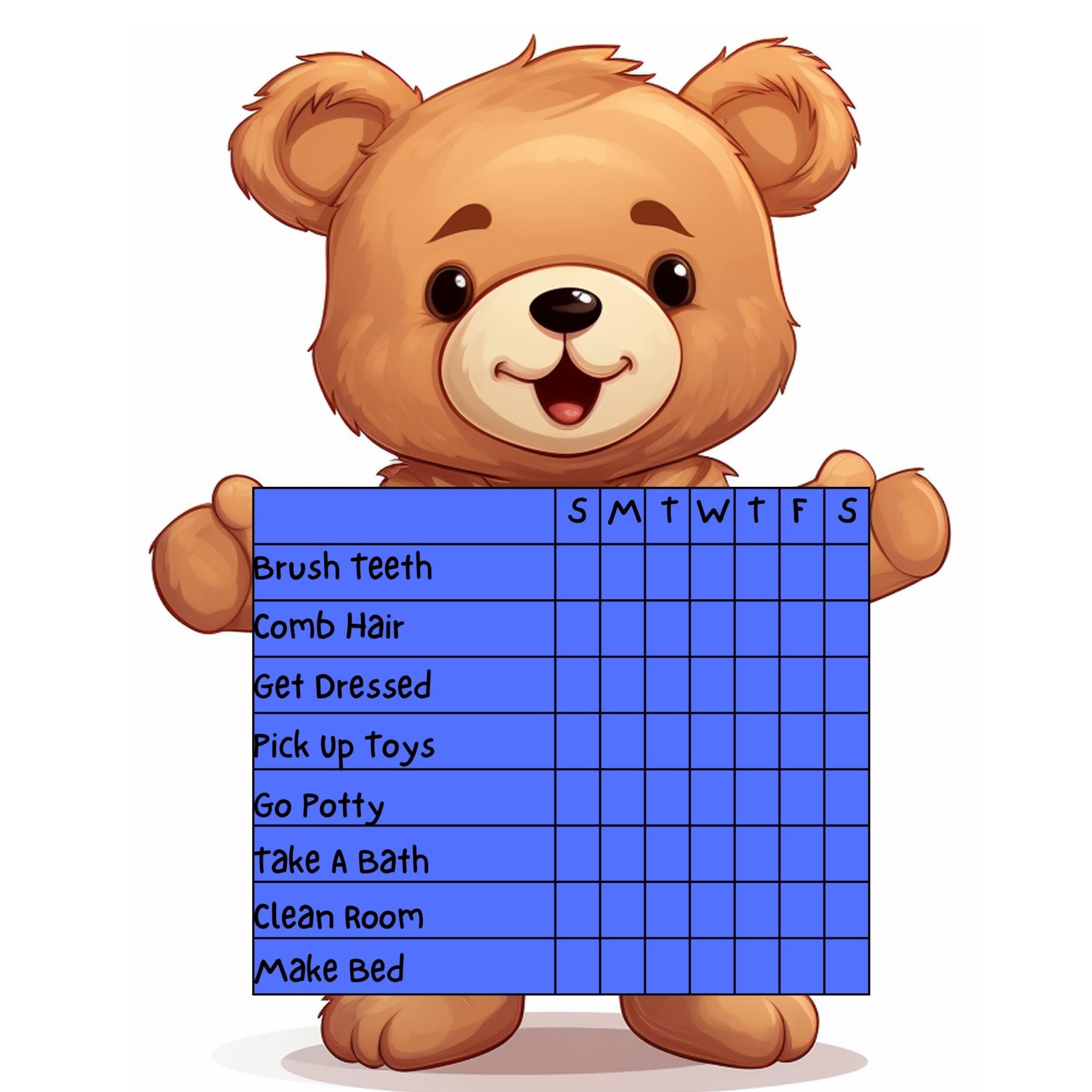 Teddy Bear Chore Chart for Toddler Boys and Girls Printable - Etsy