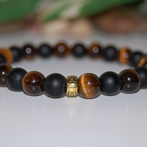 Mens Tigers Eye Black Onyx Bracelet - Etsy