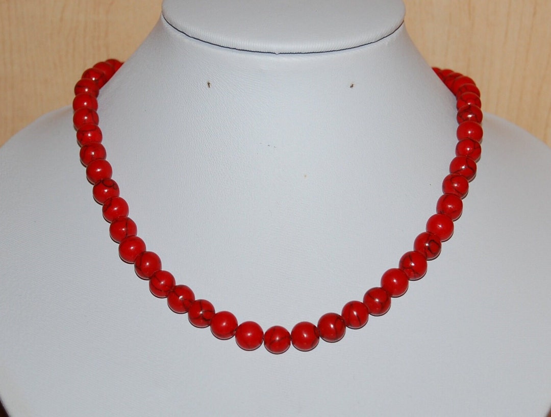 Red Howlite Necklace,red Gemstone Necklace,red Necklace,8mm Stone Beads ...