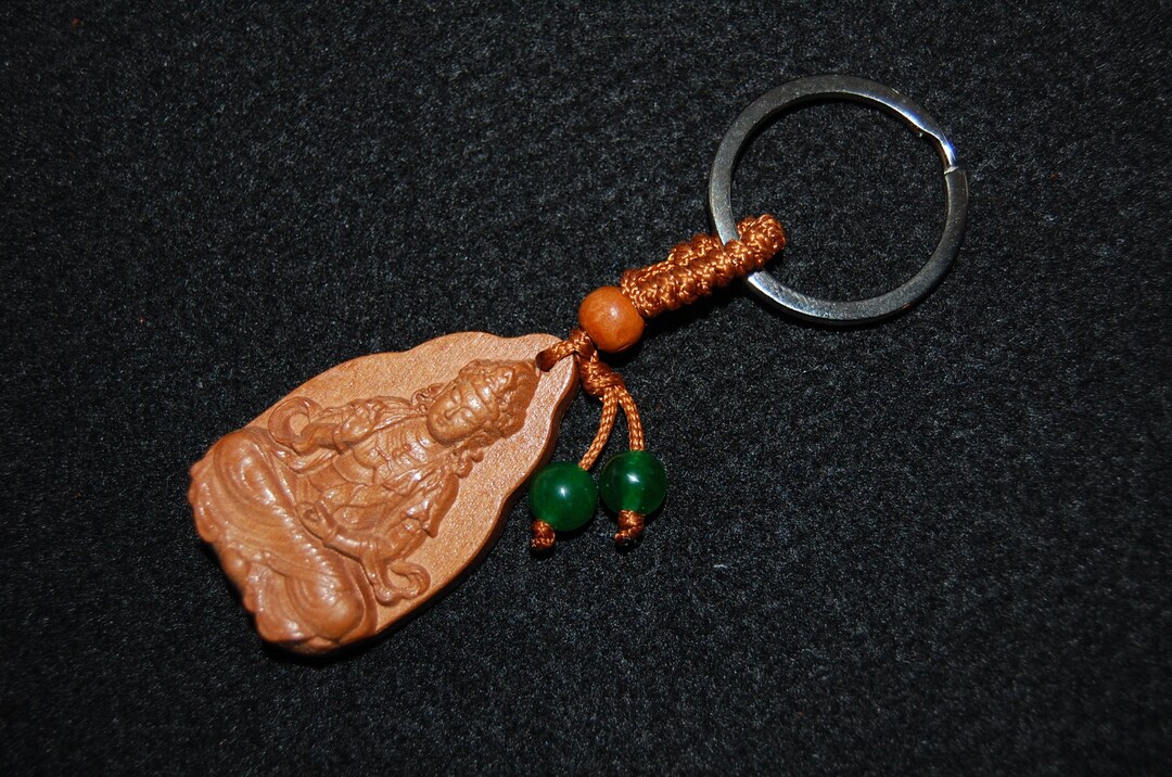 Buddha Keychain,wood Buddha and Jade Beads,buddha Keyring,wooden ...