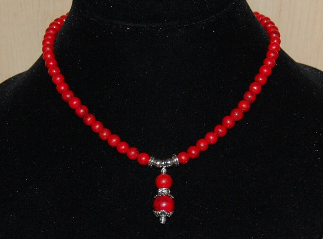 Red Howlite Necklace,ethnic Necklace for Women,6mm Red Howlite Beads ...