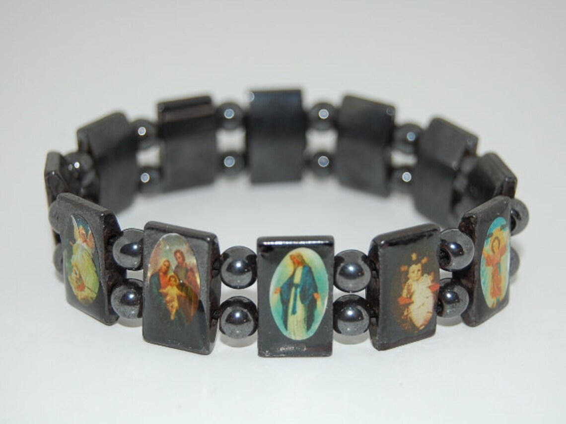Saints Braceletcatholic Christian Bracelethematite Beads - Etsy