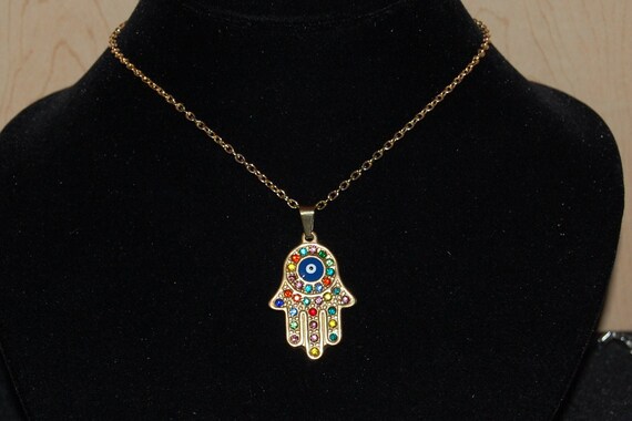 Hamsa Hand Necklacegolden Hamsa Handrhinestone Hamsa Hand | Etsy
