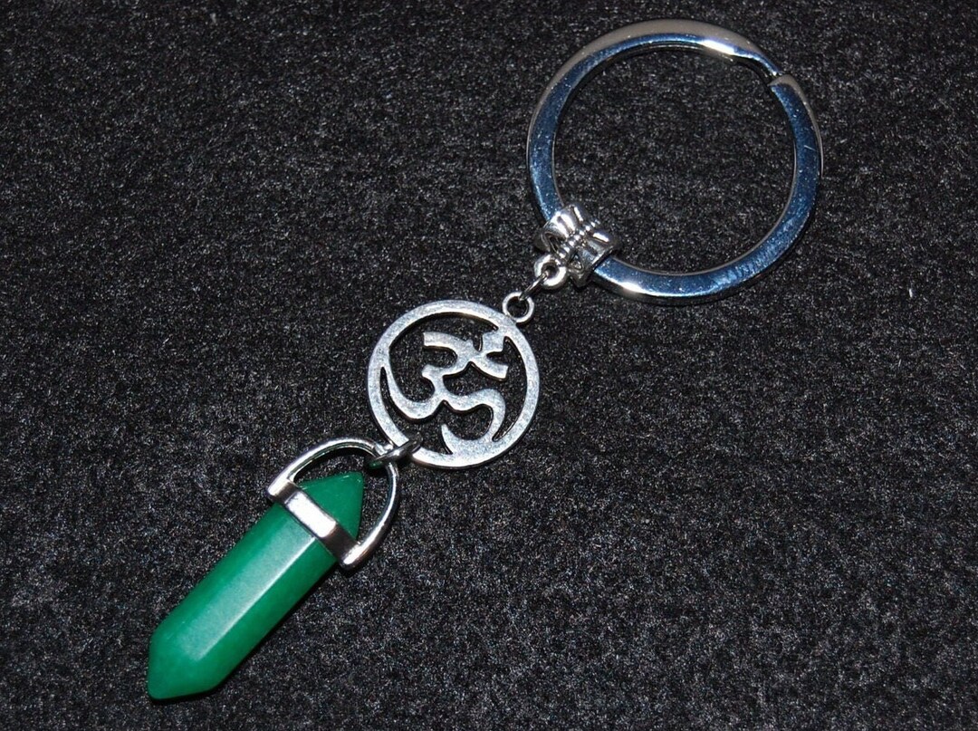 Om Keychain,om Keyring,green Jade Bead,om and Jade Stone Keyring,yoga ...