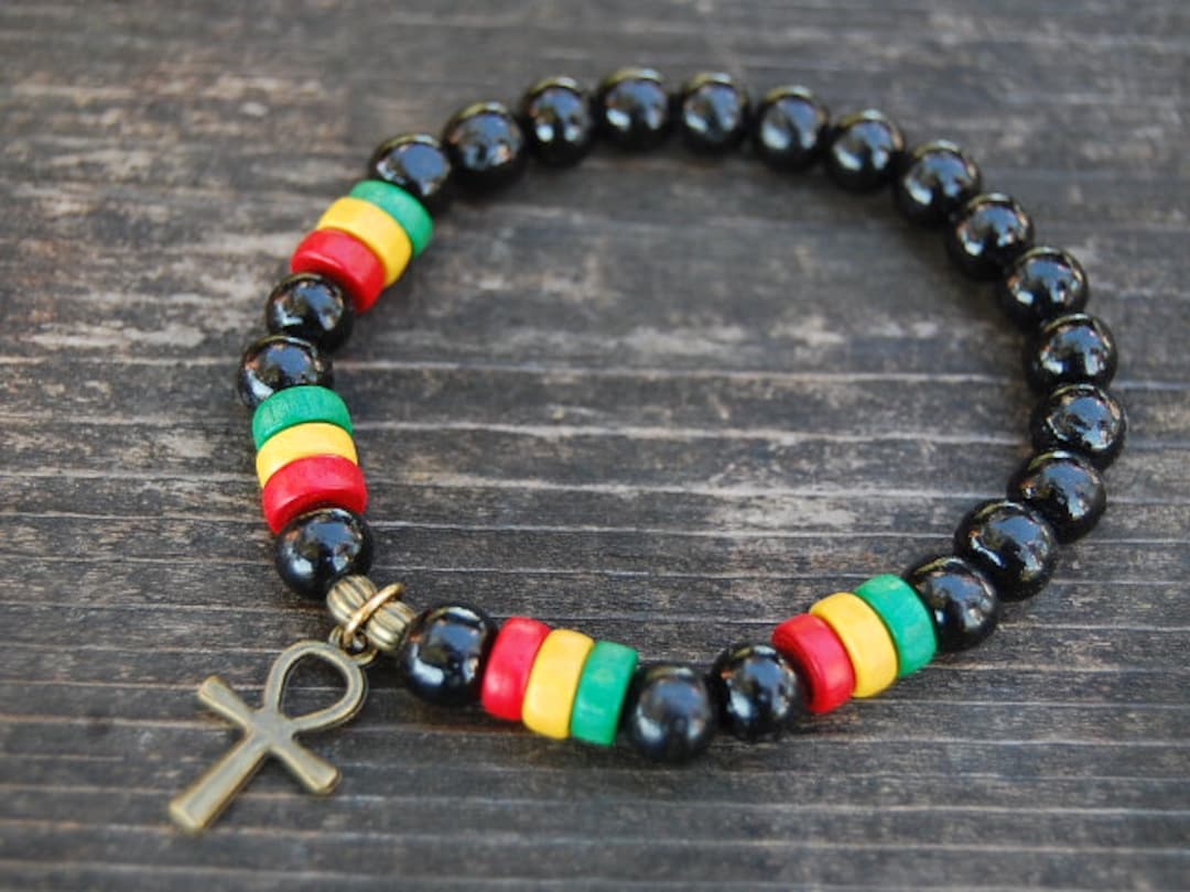 Ankh Cross Bracelet,rasta Bracelet,8mm Wood Beads,egyptian Ankh Cross ...