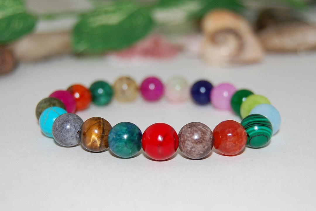 Bracelet multicolore de pierres gemmes, beaucoup de couleurs gemstone ...
