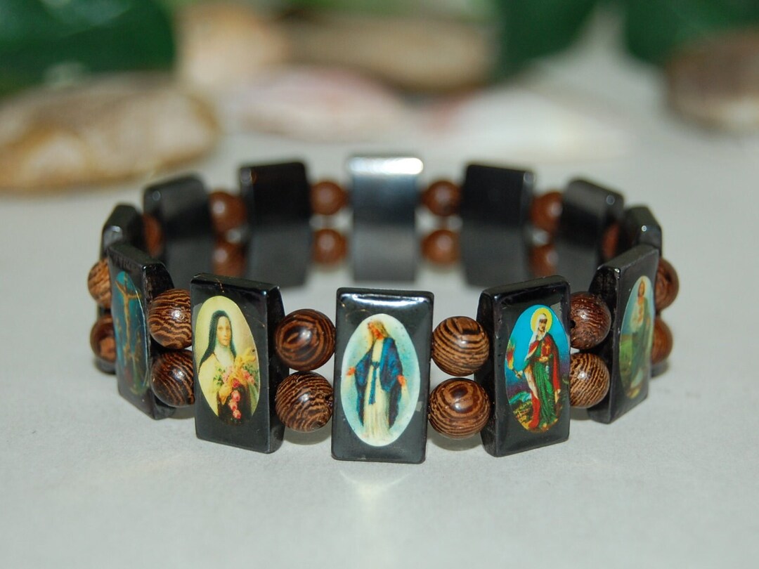 Saints Bracelet,catholic Christian Bracelet,hematite Bracelet,jesus ...