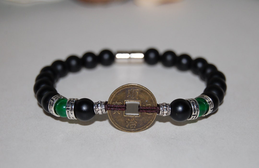 Onyx Bracelet,chinese Lucky Coin Bracelet,black Onyx 8mm Beads,pray,men ...
