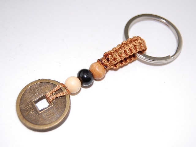 Lucky Coin Keychainchinese Lucky Coin Keyring Wood Beads | Etsy