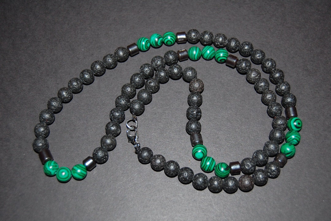 Lava Necklace,lava Stone Necklace,lava and Malachite 8mm Beads,lava ...