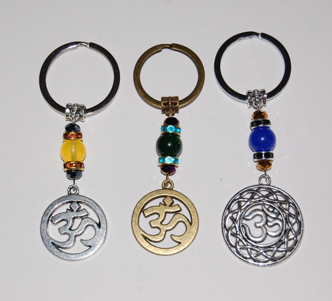 Om Keychain,om Keyring,gemstone Beads,om and Stone Keyring,yoga ...