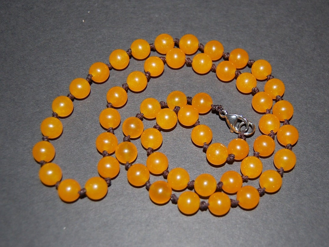 Yellow Jade Necklace,hand Knotted Yellow Jade Beaded Necklace,8mm Beads ...