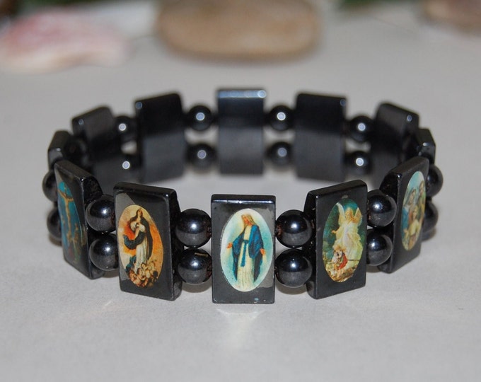 Saints Bracelet,catholic Christian Bracelet,hematite Beads Bracelet ...