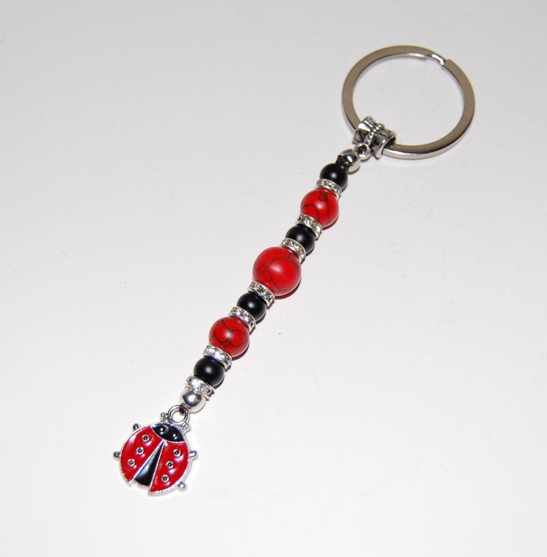 Ladybug Keychain,good Luck Charm,stone Beads,lady Bug Key Chain,small ...