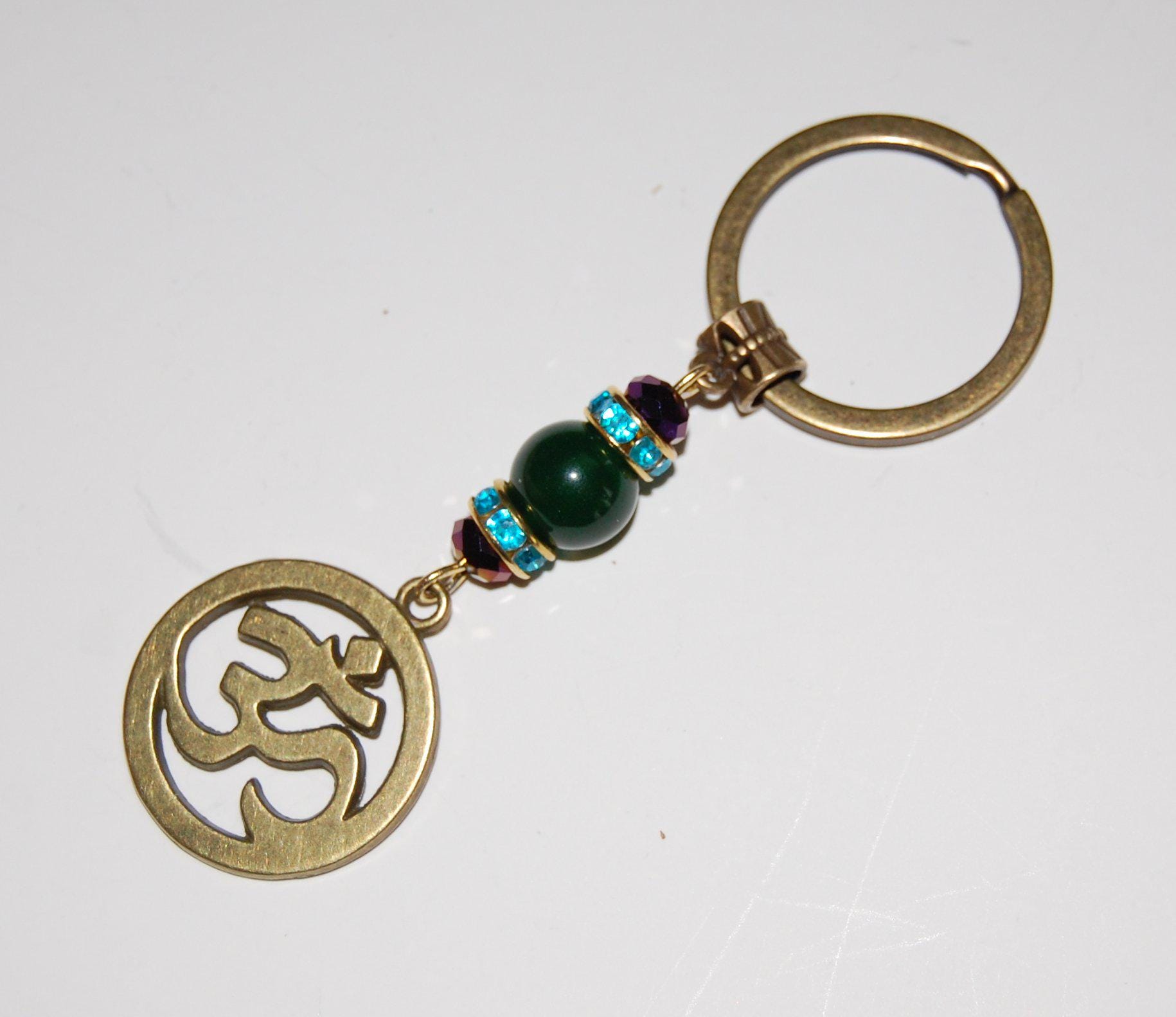 Om Keychain,om Keyring,gemstone Beads,om and Stone Keyring,yoga ...