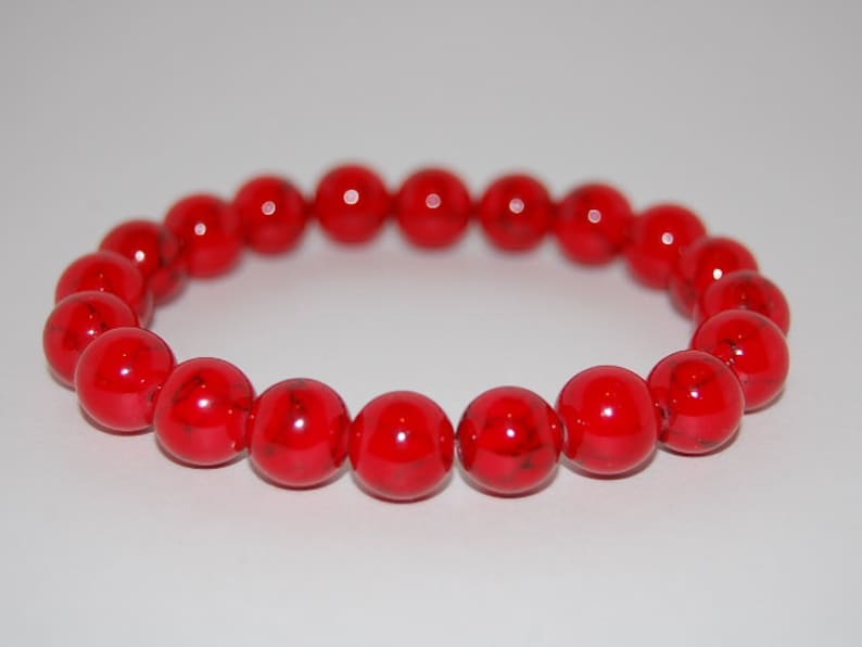 Red Howlite Gemstone Bracelet,8mm Round Beads,elastic Bracelet,red ...