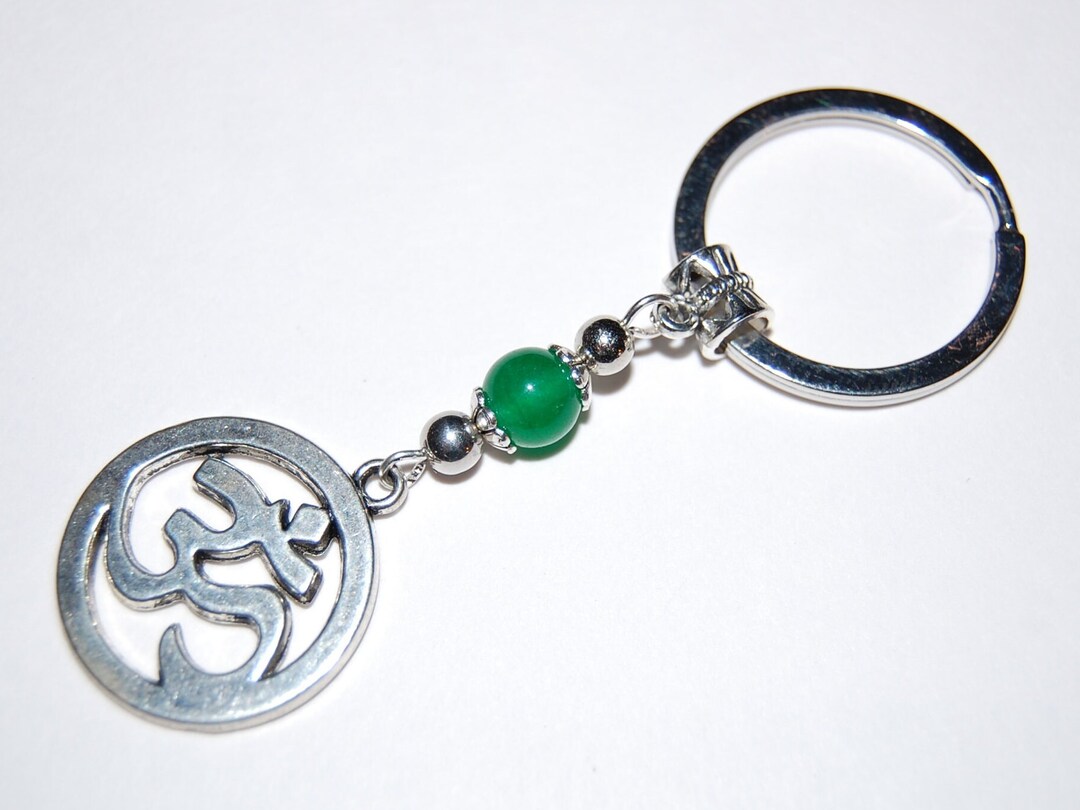 Om Keychain,om Keyring,green Jade Bead,om and Jade Stone Keyring,yoga ...