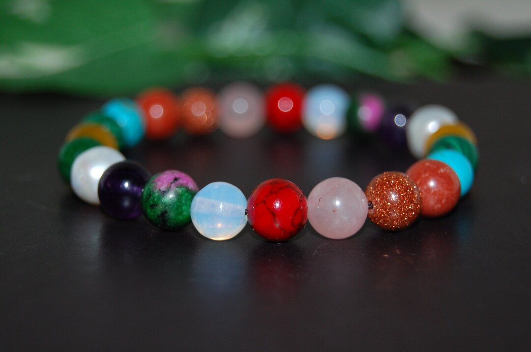 Multicolor Gemstones Bracelet,many Colors Gemstone 8mm Beads,stretch ...
