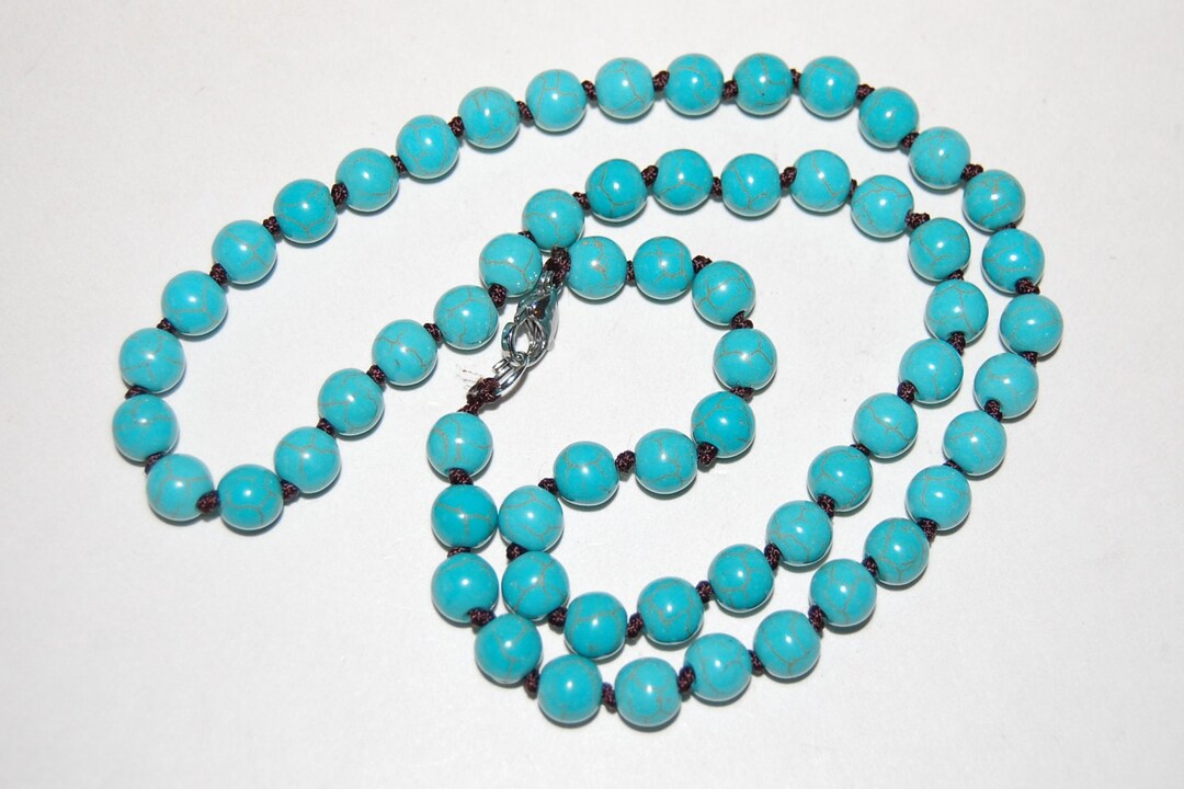 Turquoise Necklace,hand Knotted Turquoise Necklace,8mm Turquoise Beads ...