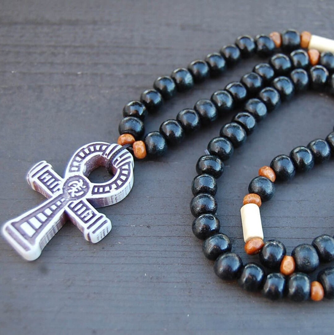 Ankh Cross Necklace,wood Beads,ankh Cross Pendant,key of the Nile,key ...