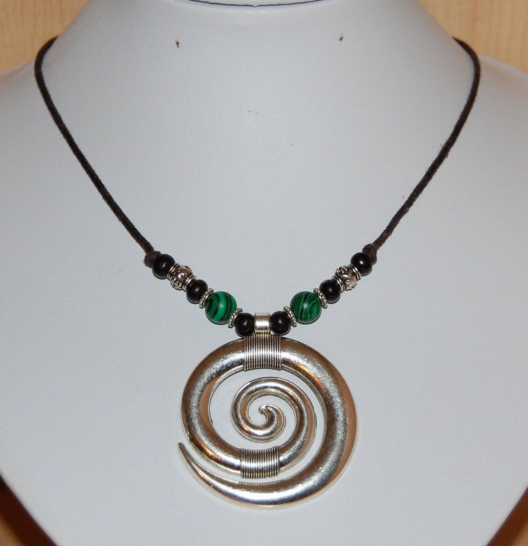 Spiral Necklace,spiral Cord Necklace,malachite Beads,girls,women,spiral ...